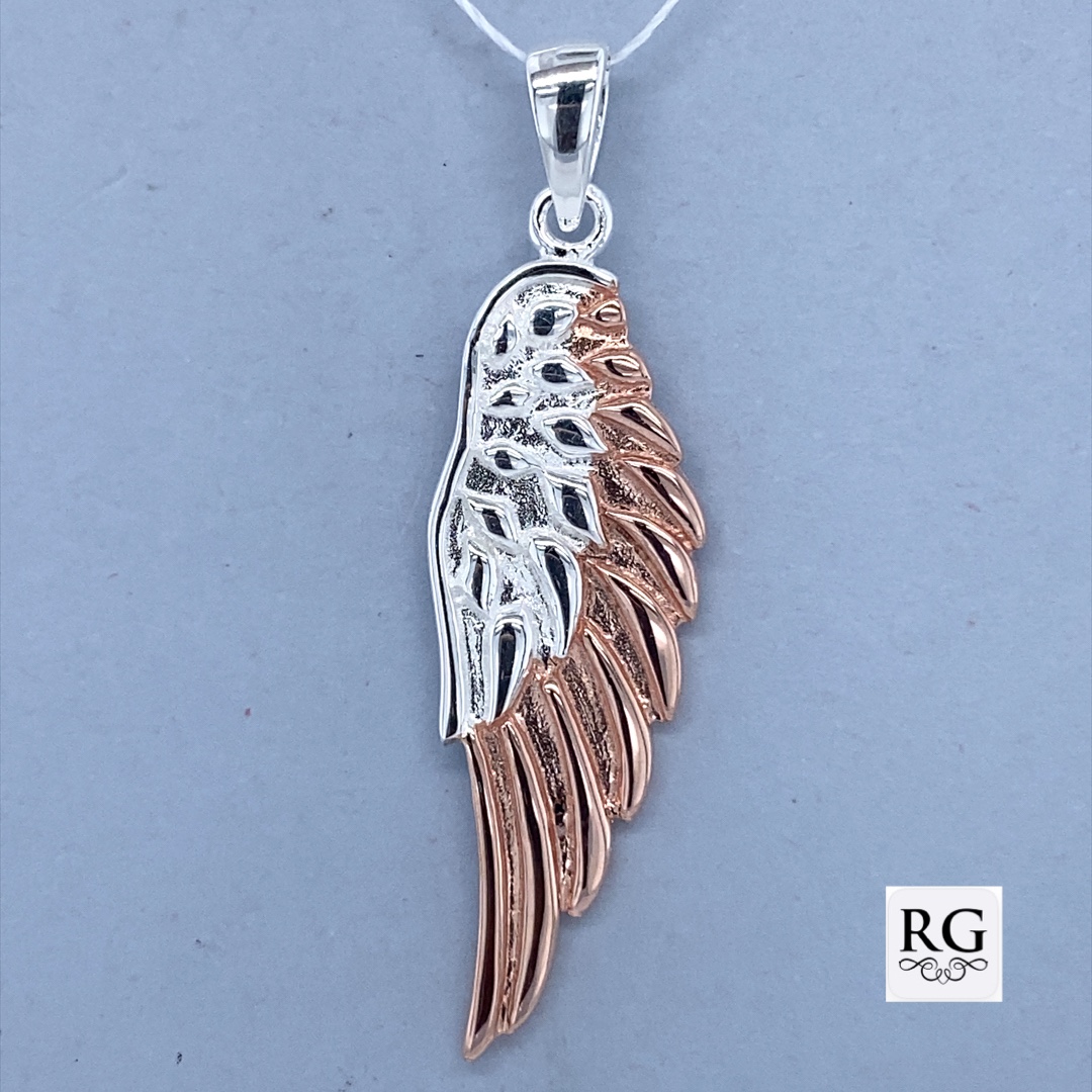925 RG PL ETCH SINGLE ANGEL WING PEND – 40X11 2.3g M10324R – Roma Wholesalers